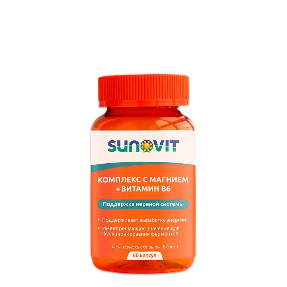 Купить Магний + B6 комплекс. 60 капс, SUNOVIT - отзывы цена инструкция